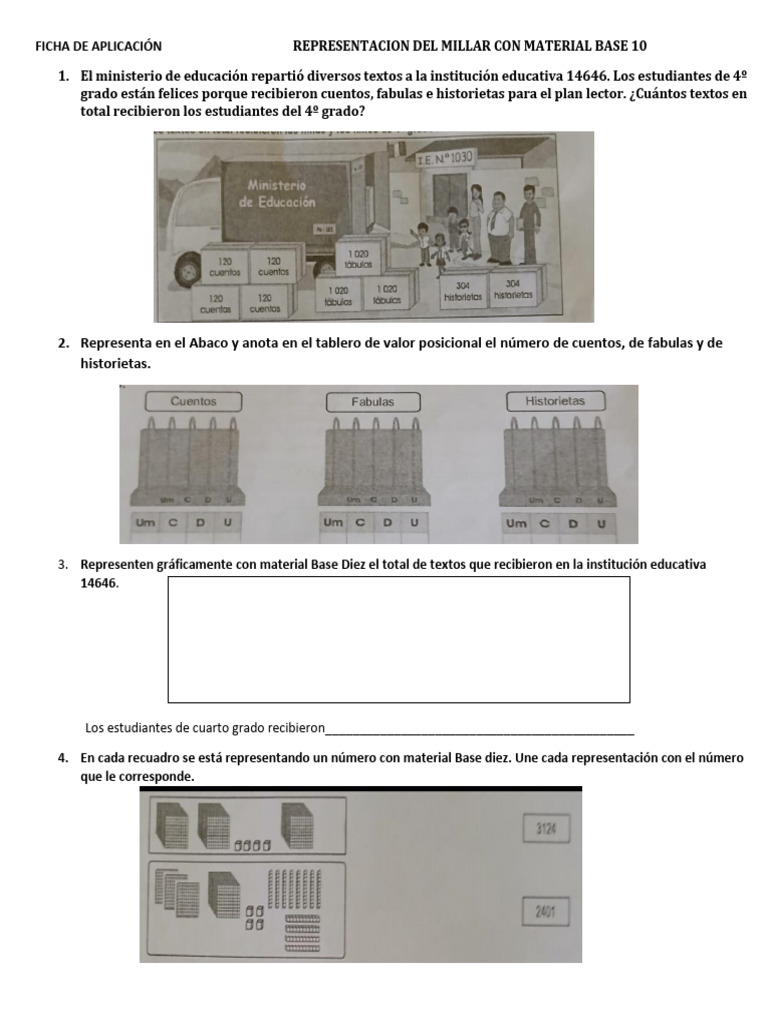 Ficha de Aplicación Representacion Del Millar Con Material Base 10 | PDF