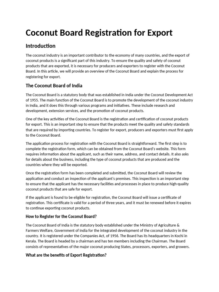 Coconut Board Export Registration Guide | PDF