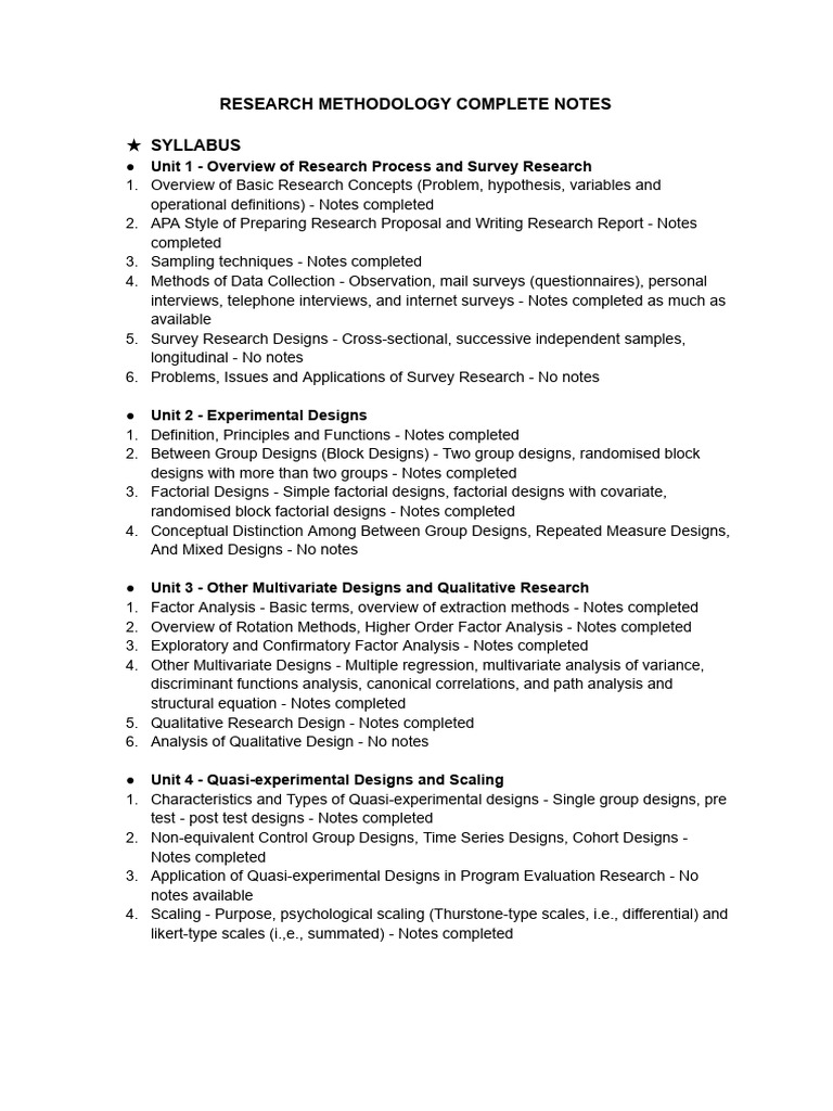 Research Methodology Notes MSc. Sem 1 | PDF | Hypothesis | Sampling ...