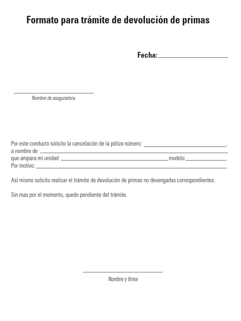 Solicitud de Devolución de Primas | PDF