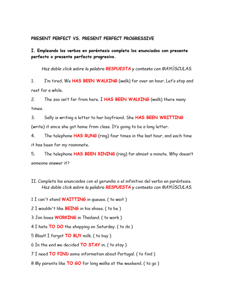 V.1.Present Perfect Vs Present Perfect Progressive | PDF