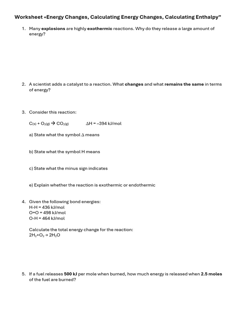 WS Calculating Enthalpy Change | PDF