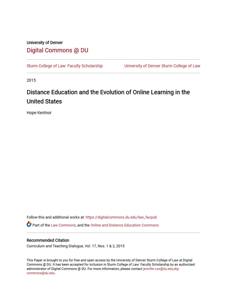 Distance Education and The Evolution of Online Learning in The Un | PDF ...