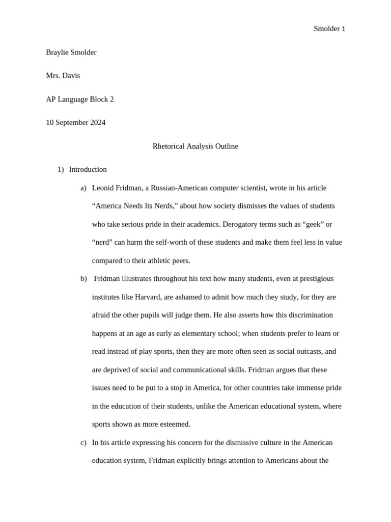 BRAYLIE SMOLDER - RA Outline Template - 1848581 | PDF | Cognition ...