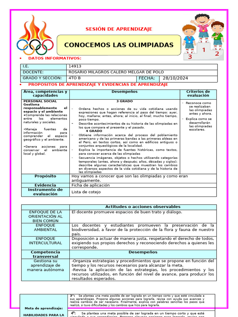 Sesión sobre Olimpiadas Escolares | PDF | Juegos olímpicos | Aprendizaje