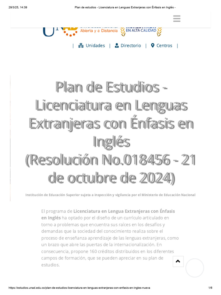 Plan de Estudios Licenciatura en Inglés UNAD | PDF | Plan de estudios ...
