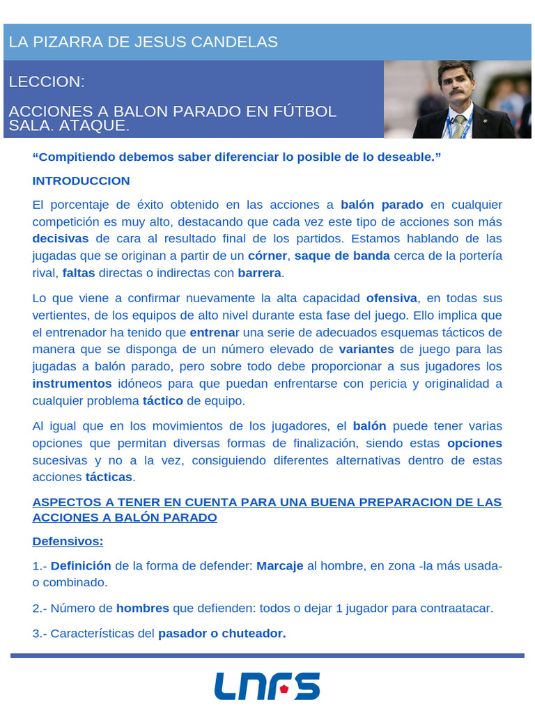 Leccion Ataque Acciones A Balon Parado Futsal | PDF | Defensor (Asociación de Fútbol ...