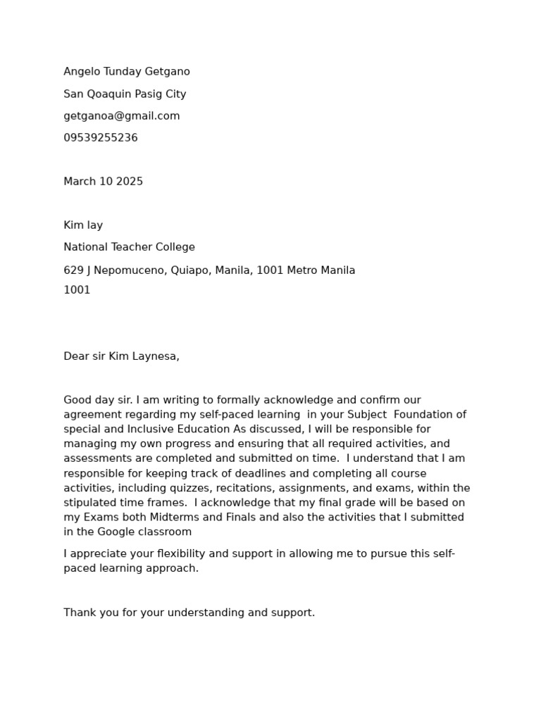 Letter of agreement FACILITATING LEARNER CENTERED TEACH | PDF