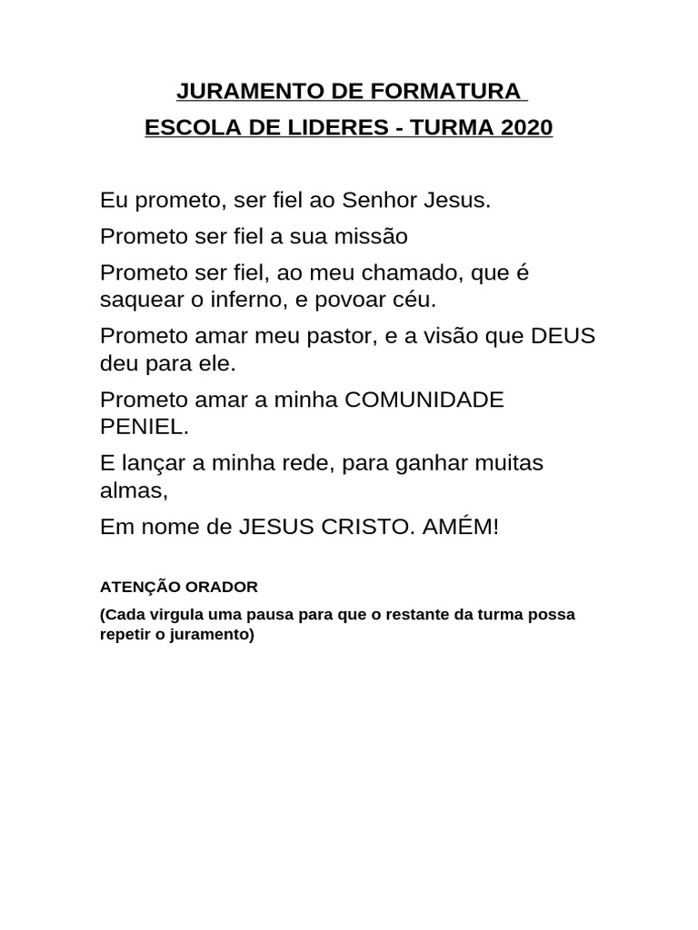 Juramento de Formatura - Escola de Líderes 2020 | PDF