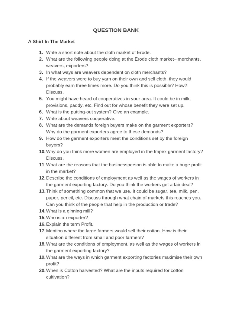 SPL Question Bank Class 7TH | PDF | Cotton | Weaving