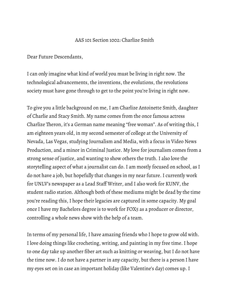 Smith-Charlize-AAS 101 Letter to Your Descendants | PDF