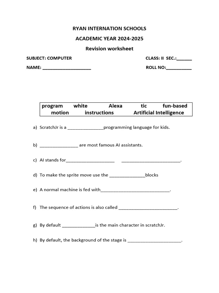 Class-2 Computer Worksheet (Final Examination 2024-2025) | PDF