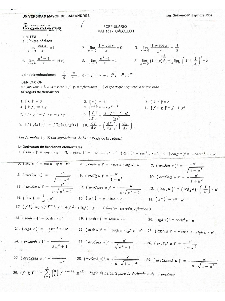 Formulario Mat 101 Grupo C - 2023 1 | PDF