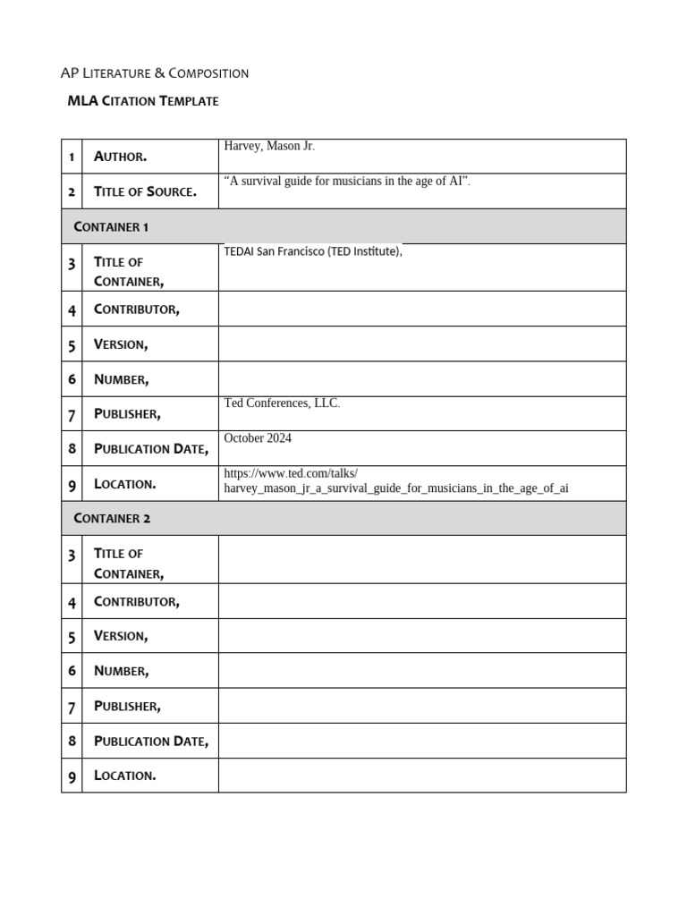 Hlib Prochukhan - Fillable MLA Citation Template | PDF