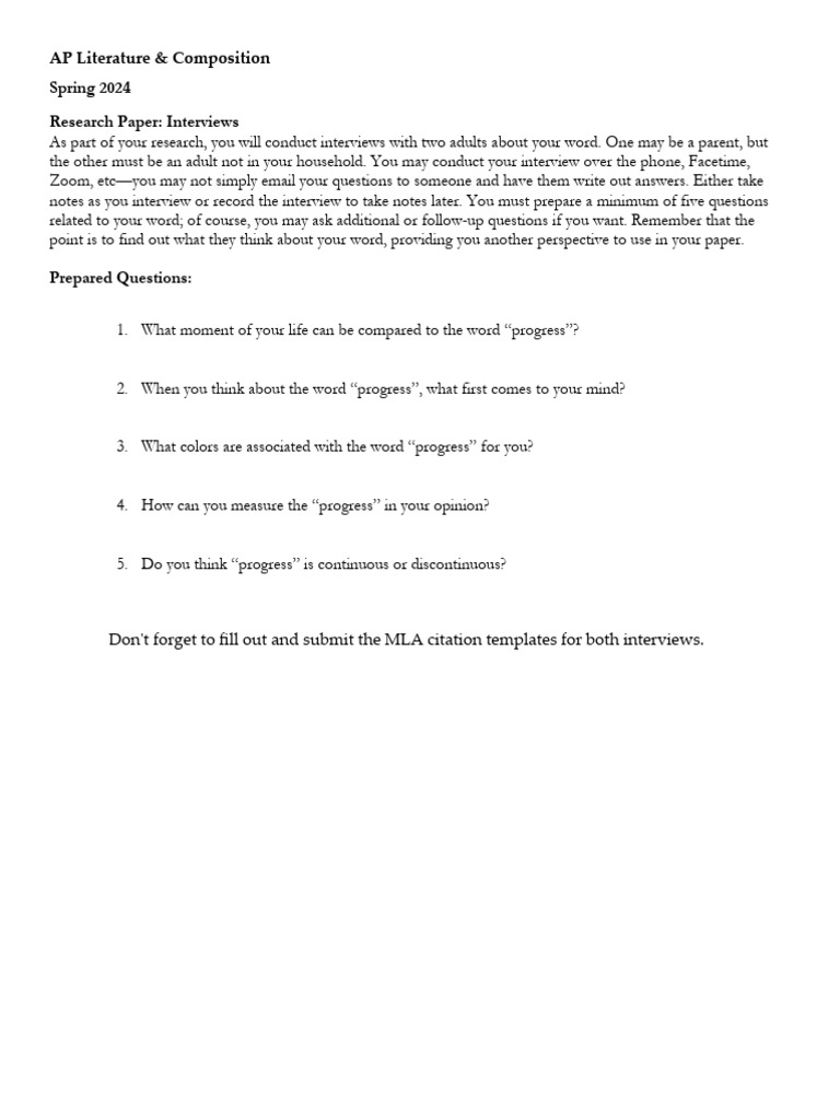AP Literature Interview Research Guide | PDF