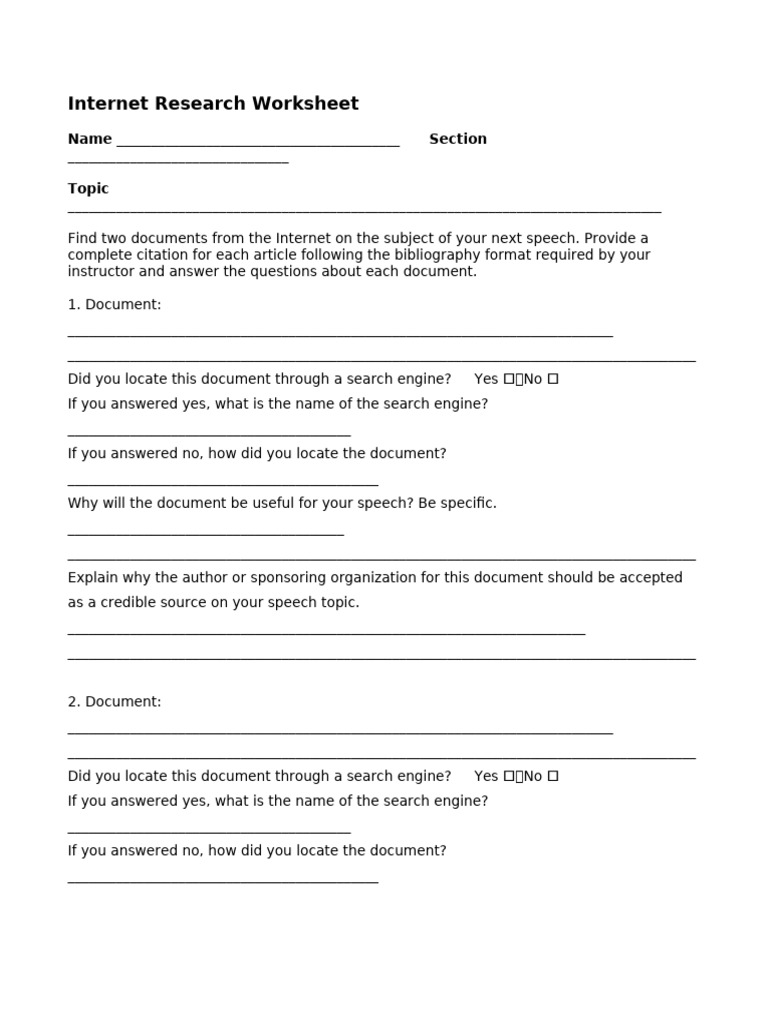 Internet Research Worksheet Guide | PDF