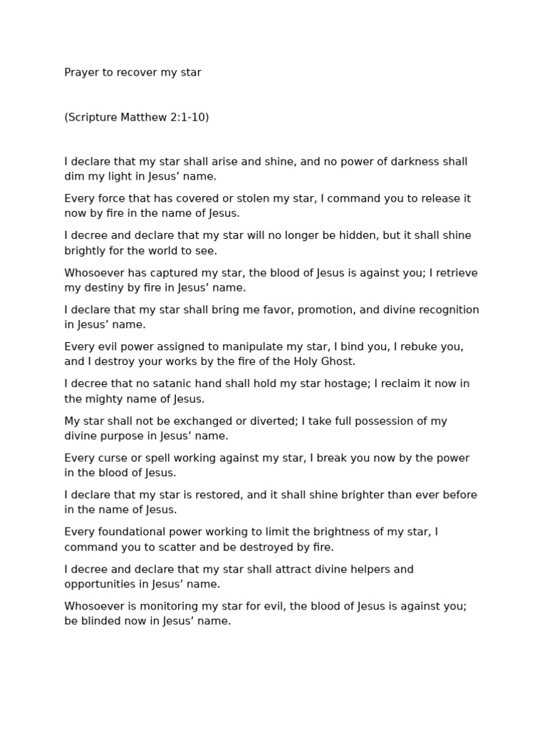 Prayer To Recover My Star 2 | PDF | Jesus | Abrahamic Religions