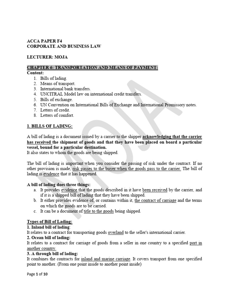 F4 CHAPTER 6-Transportation & Payment Means | PDF | Negotiable Instrument | Letter Of Credit