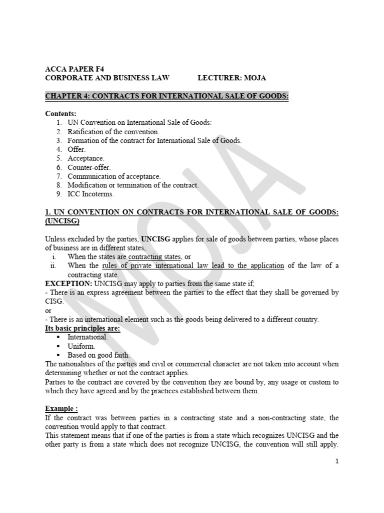 International Sale of Goods Contracts | PDF | Offer And Acceptance ...