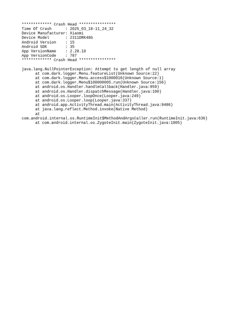 Xiaomi Crash Report: NullPointerException | PDF
