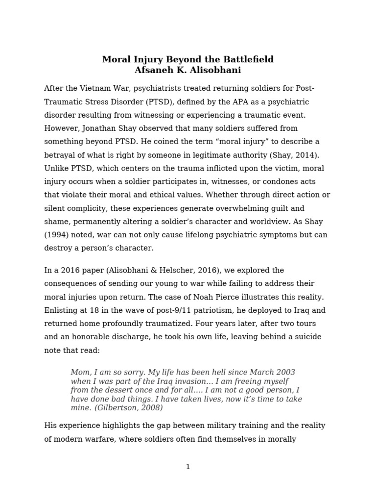 Moral Injury Beyond The Battlefiel - Final | PDF | Psychoanalysis ...