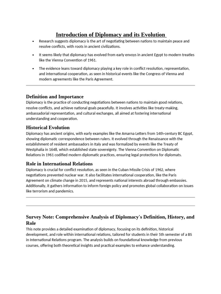 Introduction of Diplomacy and Its Evolution | PDF | Diplomacy | Multilateralism