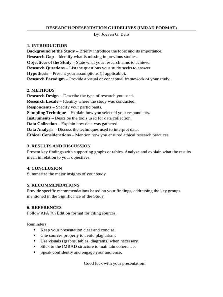 RESEARCH PRESENTATION GUIDELINES - Belo | PDF