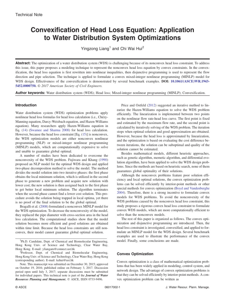 Convexification of Head Loss Equation - Application To Water ...