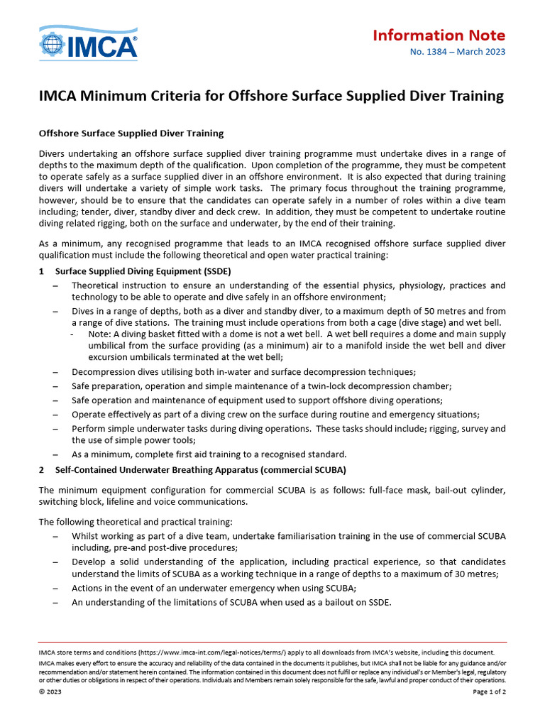 IMCA Information Note - 1384 - March 2023 - IMCA Minimum Criteria For ...