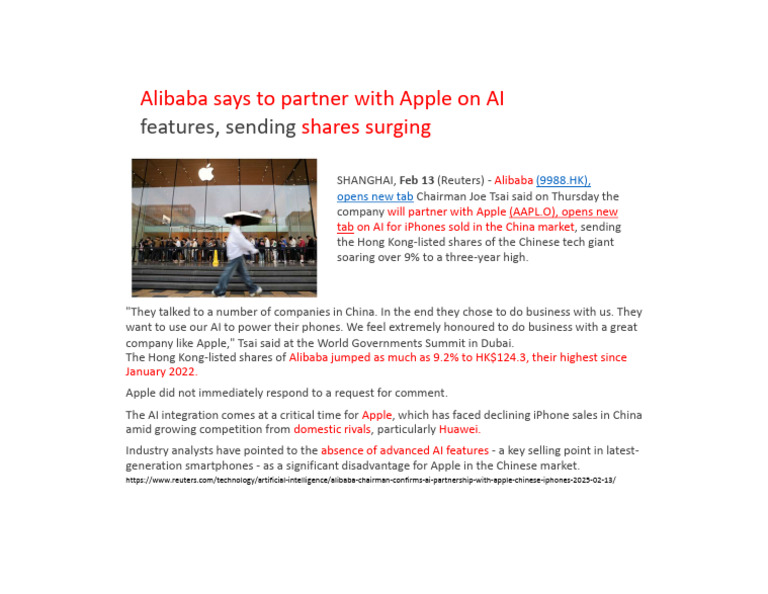 Alibaba Partners with Apple on AI Integration | PDF