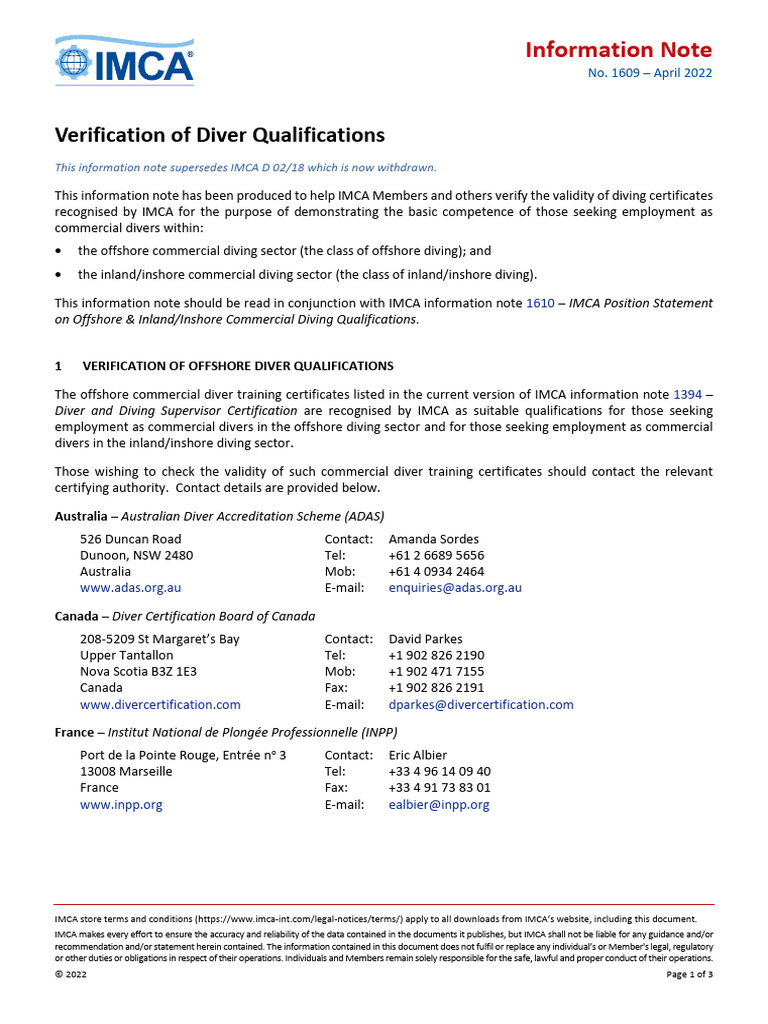 IMCA Diver Certificate Verification Guide | PDF | Underwater Diving ...