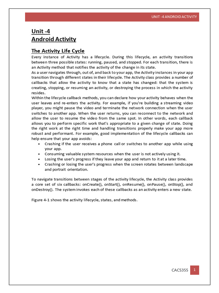Unit 4 Android Activity | PDF | Android (Operating System) | Mobile App