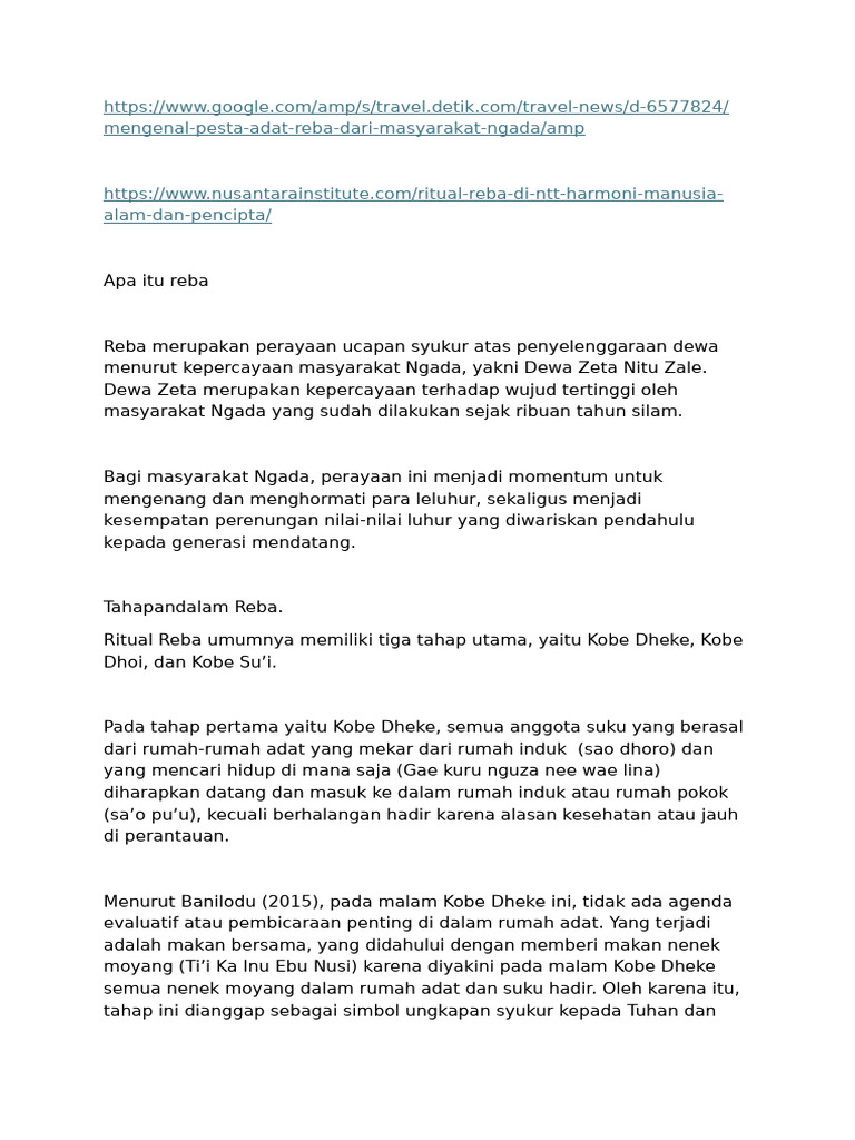 Pesta Adat Reba: Tradisi Ngada NTT | PDF