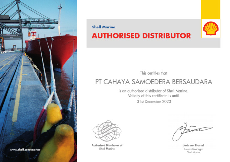 Shell Marine Authorized Distributor Certificate - CSB - Dec2021 - 23 | PDF