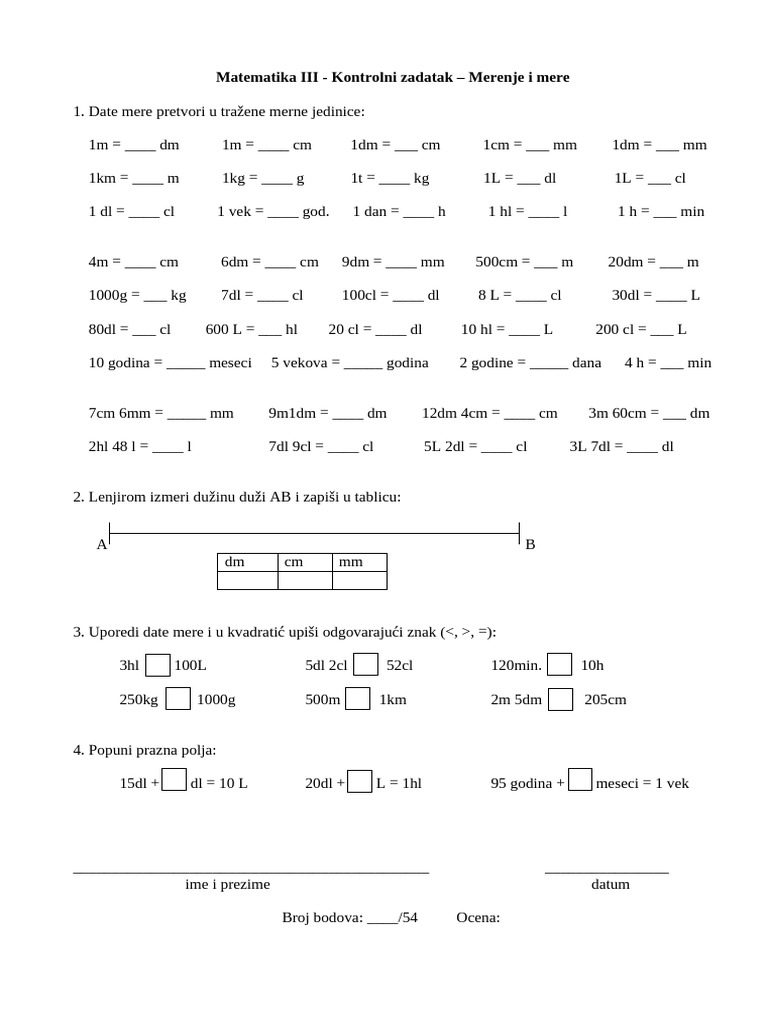 matematika-kontrolni-zadatak-iii-3-merenje-i-mere | PDF