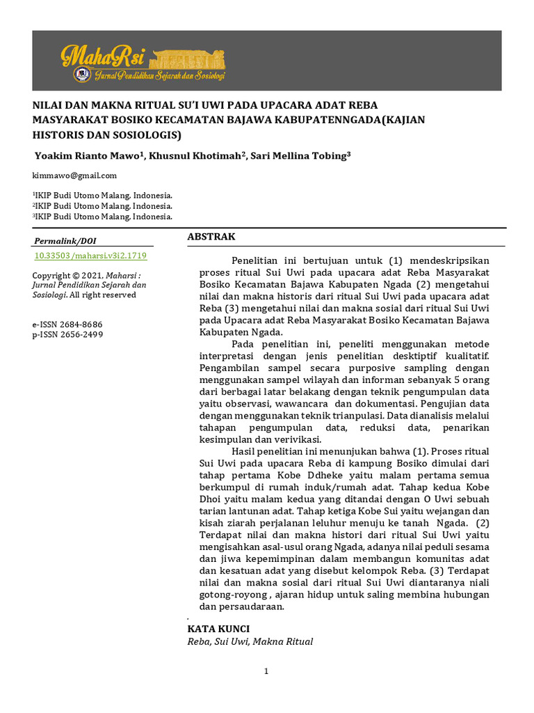 Nilai Dan Makna Ritual Su'I Uwi Pada Upacara Adat Reba | PDF