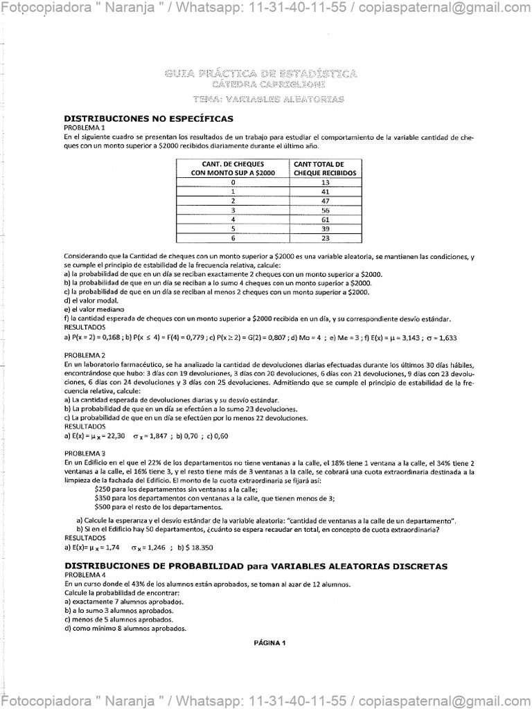 Guia de TP - Variables Aleatorias y Distribuciones de Probabilidad | PDF