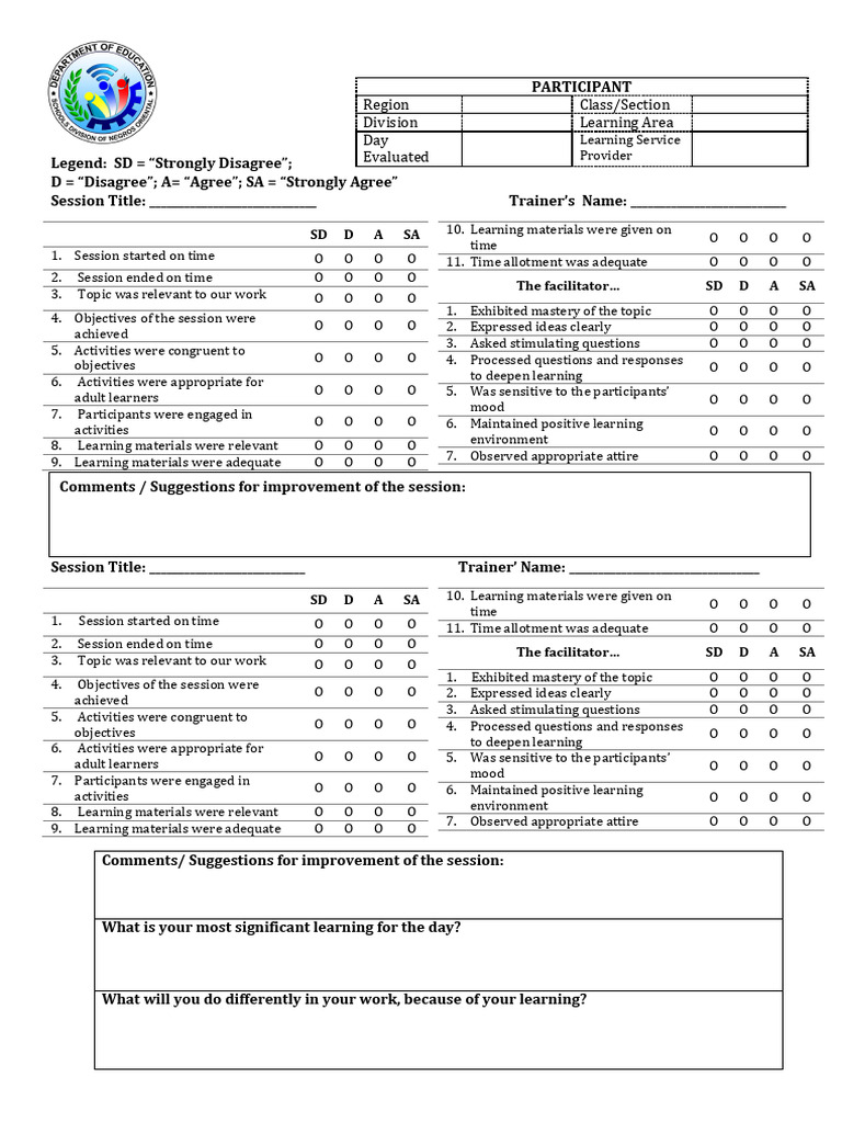 NEAP Daily Session Facilitator Form Standard1 | PDF | Learning | Cognition