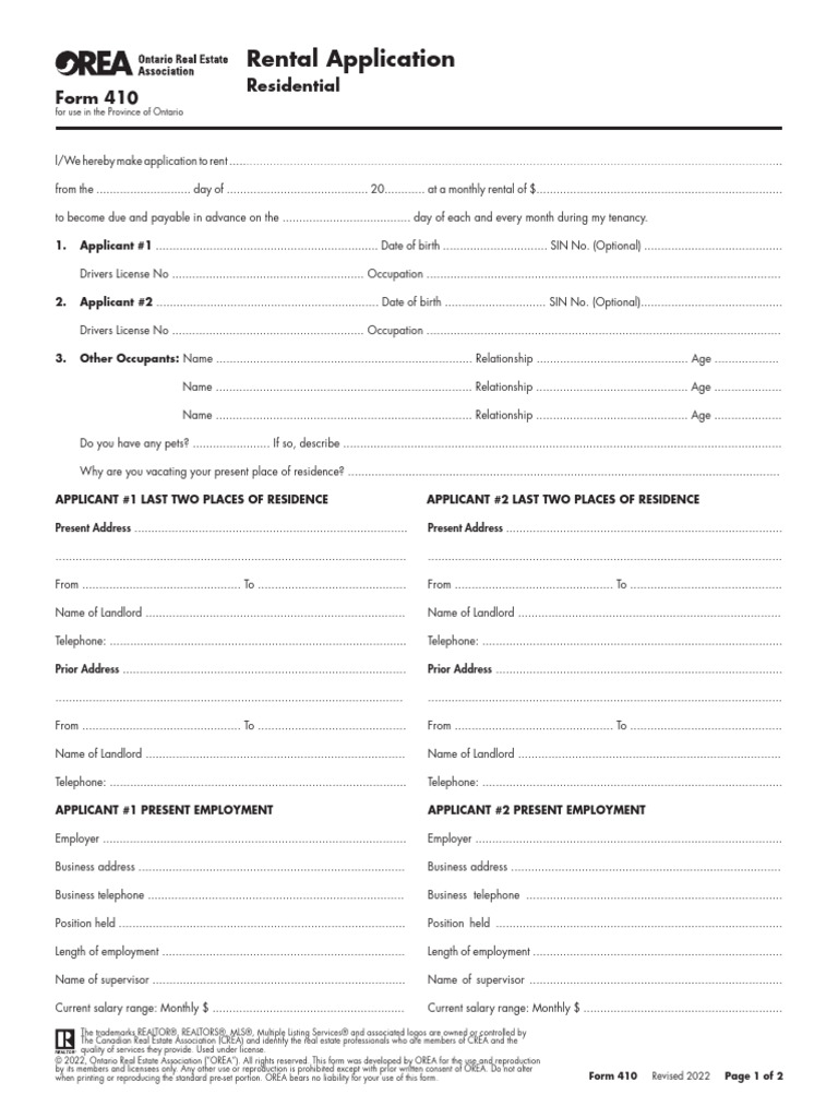 (Ontario) 410 - Rental Application - Residential | PDF | License | Landlord