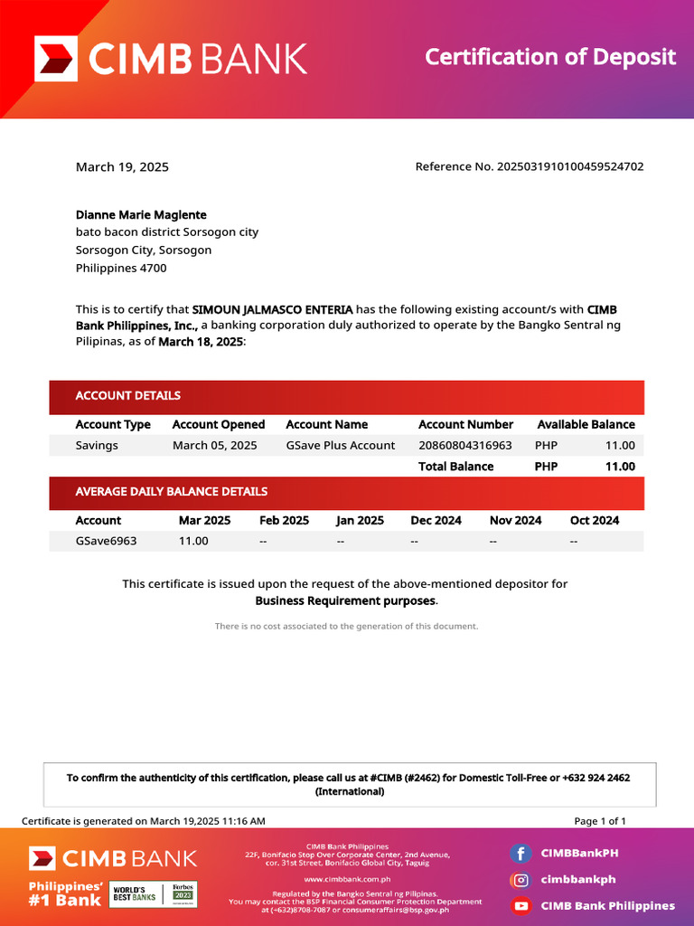 CIMBBankCertificate 03192025 02 | PDF