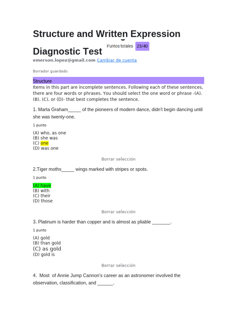 Structure and Written Expression Diagnostic Test | PDF | Phrase