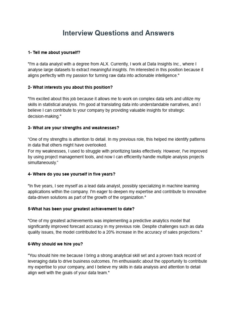 Data Analyst Interview Q&A Guide | PDF