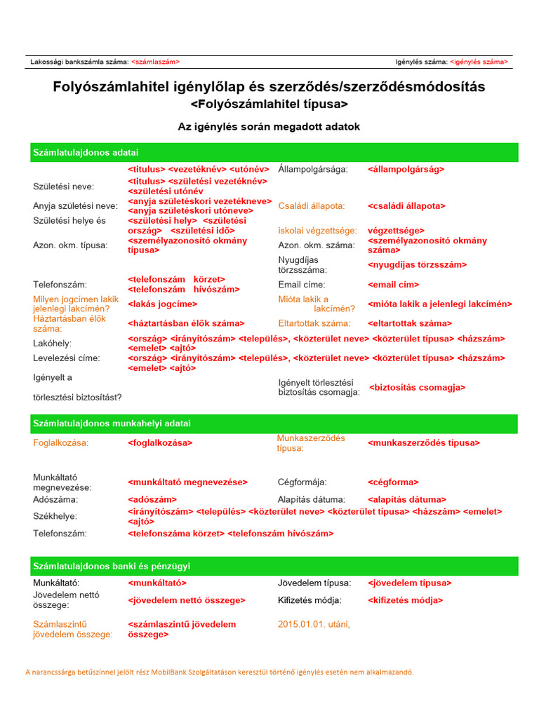 Mintaszerzodes Folyoszamlahitel 20241015 | PDF