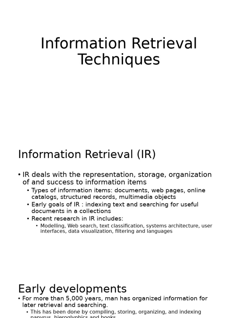 Information Retrieval Techniques | PDF | Information Retrieval | Search Engine Indexing