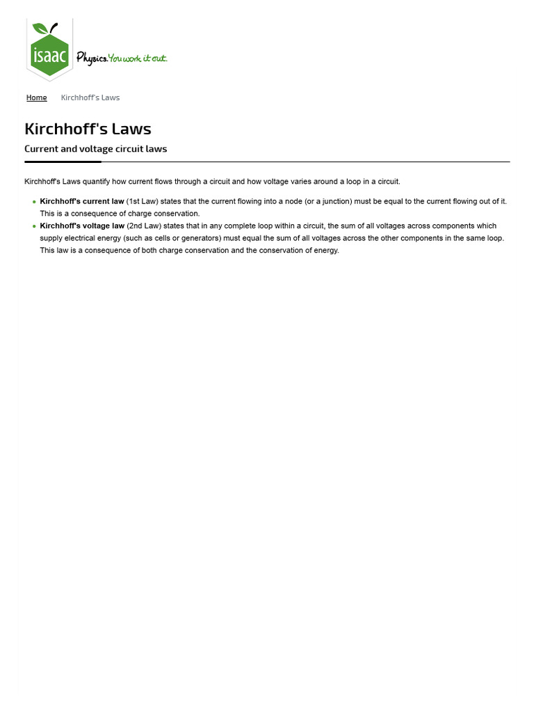 Kirchhoff's Laws - Isaac Physics | PDF | Series And Parallel Circuits ...