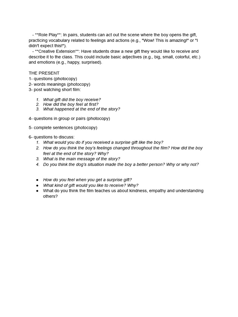 Short Film - The Present | PDF