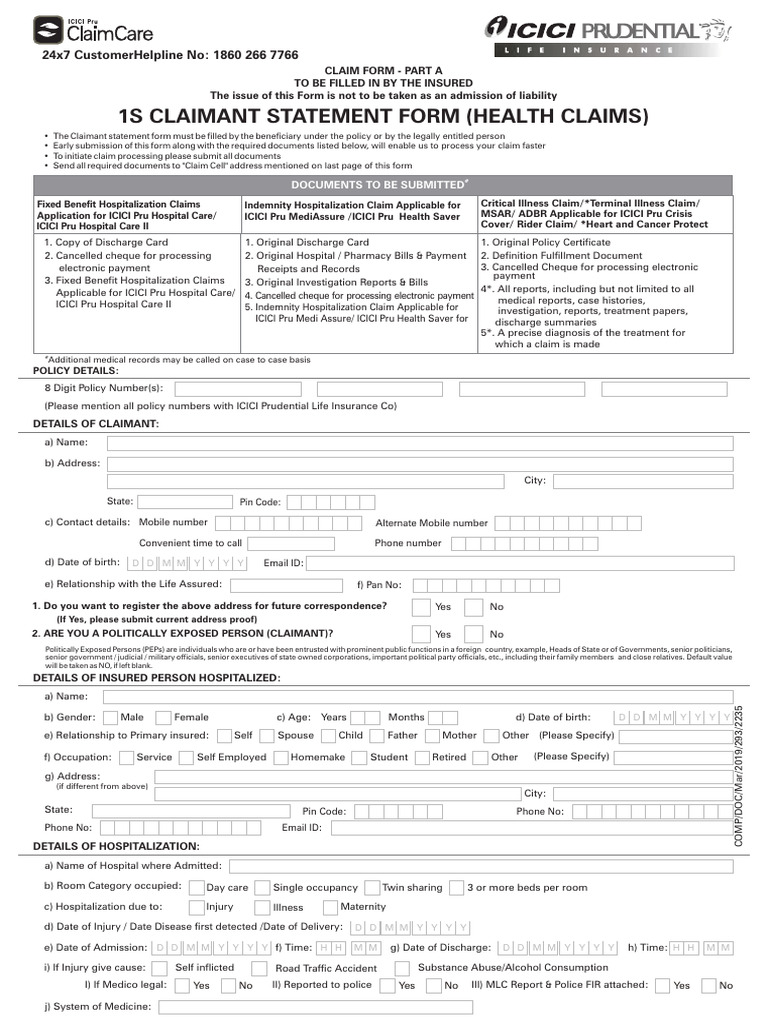 Claimant_statement_form_Health (4) | PDF | Cheque | Hospital