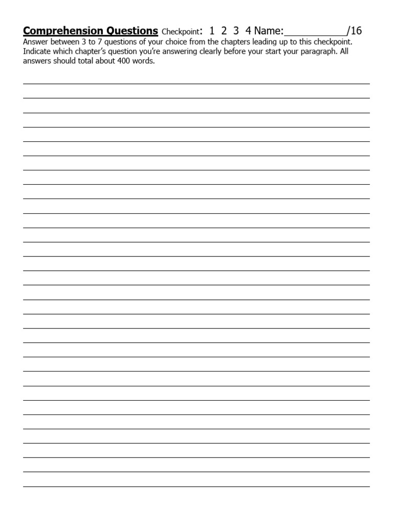 Classroom Novel Study - Checkpoints - Comp Qs | PDF