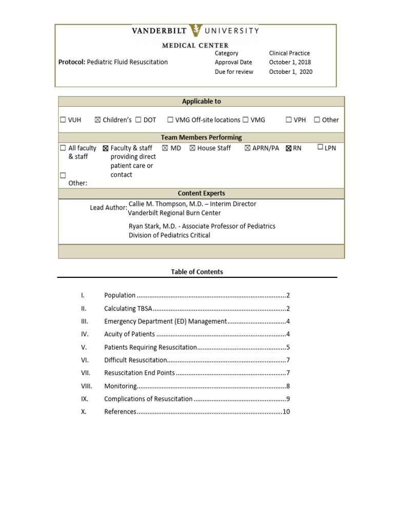Pediatric Burn Fluid Resuscitation Protocol | PDF | Burn | Diseases And ...