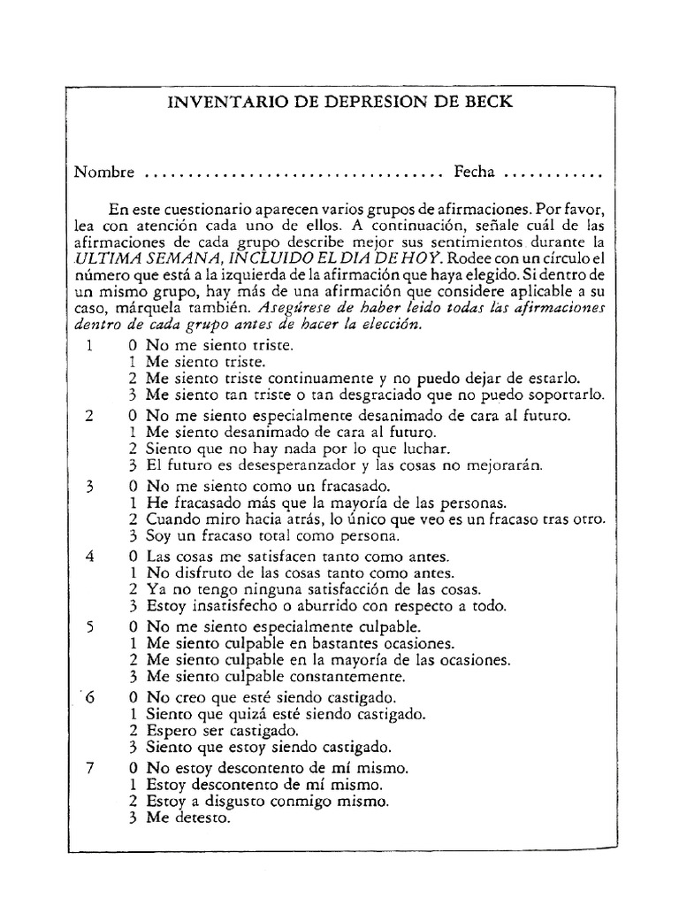 Inventario de Depresión (Beck) | PDF